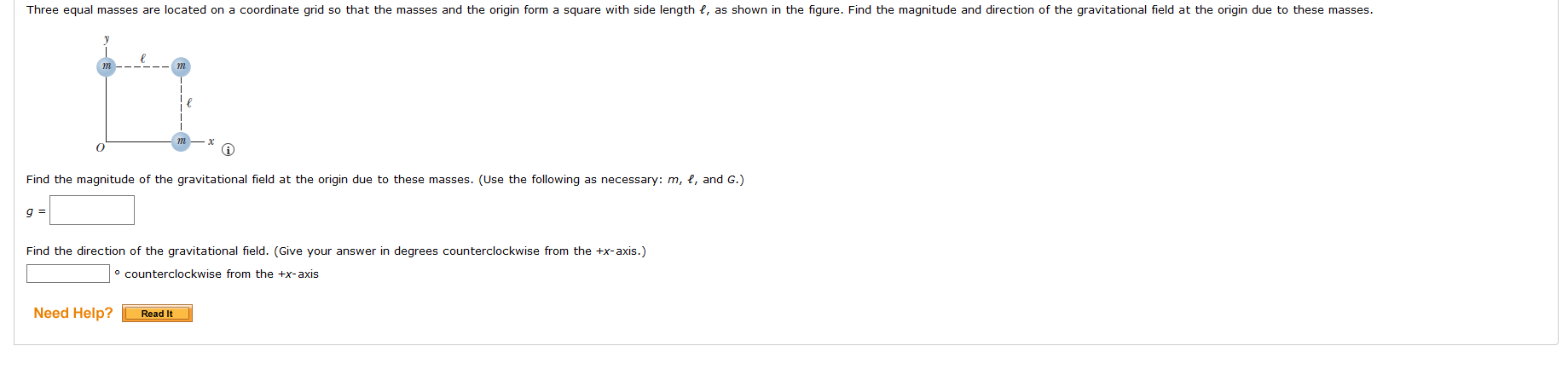 Solved Three equal masses are located on a coordinate grid | Chegg.com