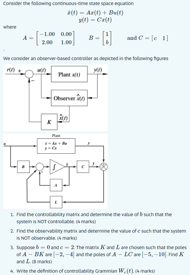 Solved Consider The Following Continuous Time State Space