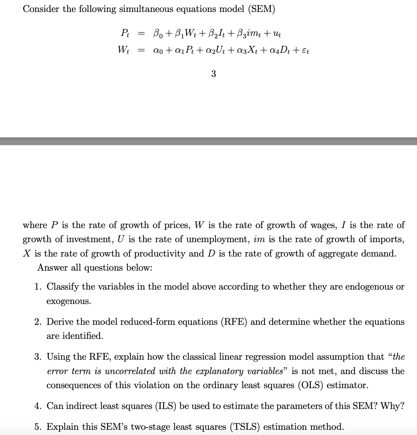 Solved Consider the following simultaneous equations model | Chegg.com