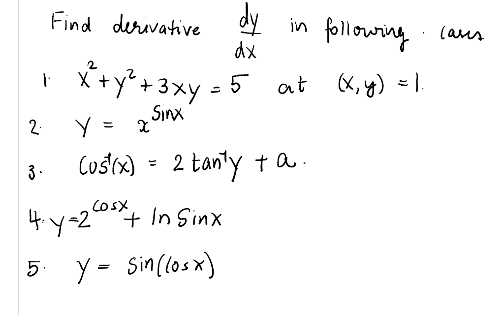 Solved Find derivative dy in following cares dx 2 1 X x + y² | Chegg.com