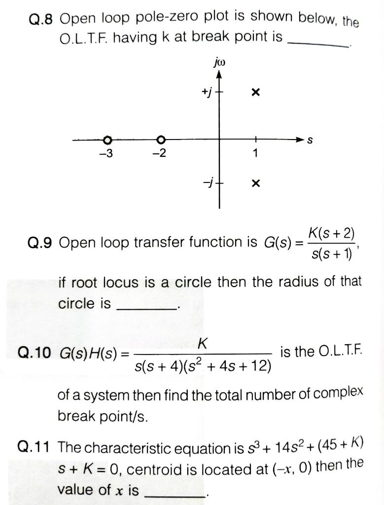 Solved Q.8 Open loop pole-zero plot is shown below, the | Chegg.com