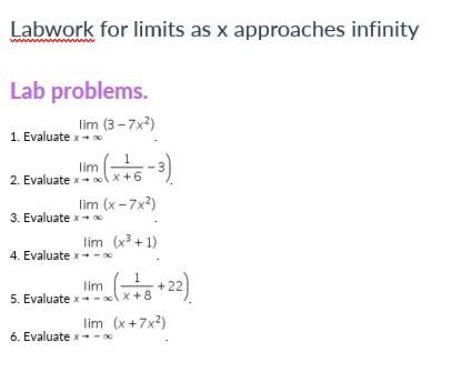 Solved Labwork for limits as x approaches infinity Lab | Chegg.com