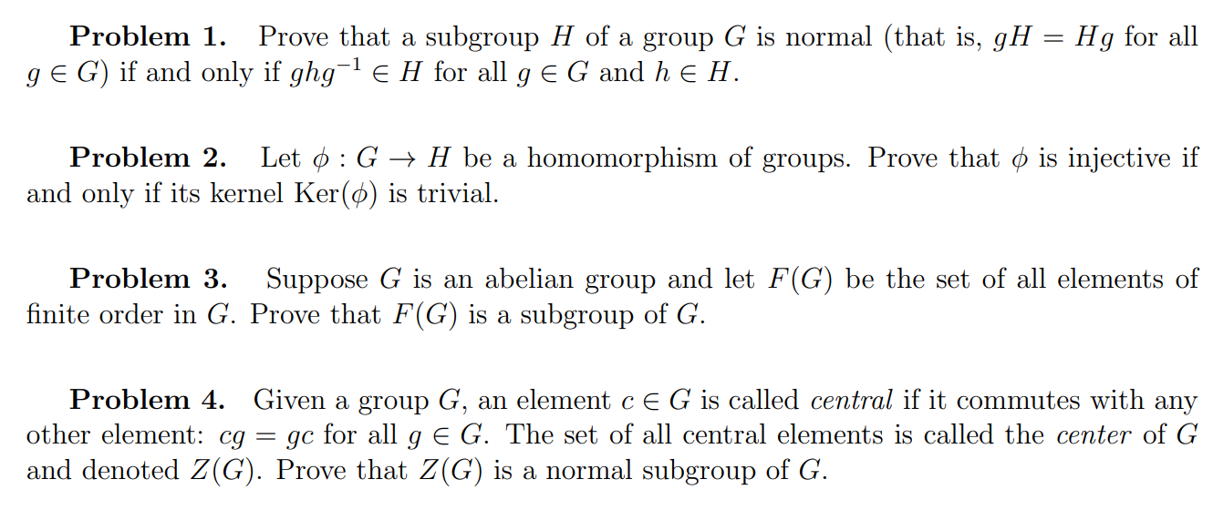 Solved Problem 1. Prove that a subgroup H of a group G is | Chegg.com