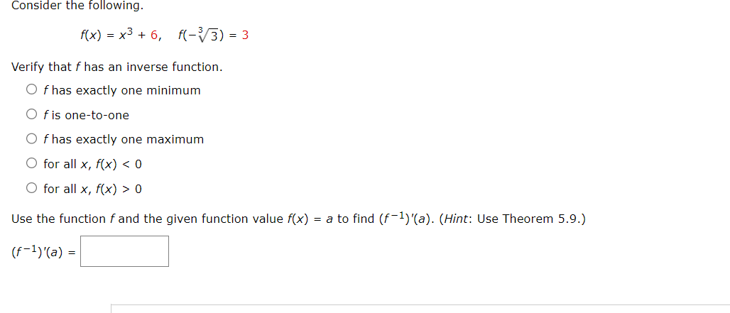 Solved Consider the following.f(x) = ﻿x3 + 6, | Chegg.com