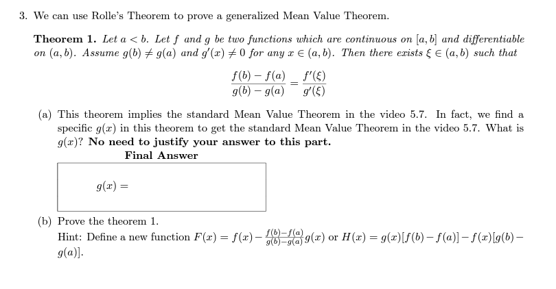 Solved We can use Rolle's Theorem to prove a generalized | Chegg.com