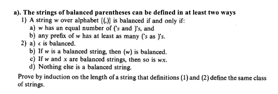 a). The strings of balanced parentheses can be | Chegg.com