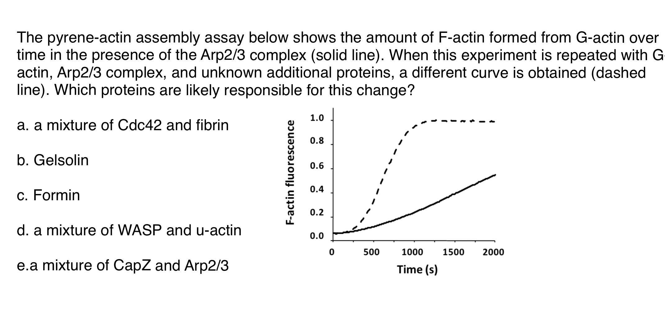 Solved The pyrene-actin assembly assay below shows the | Chegg.com