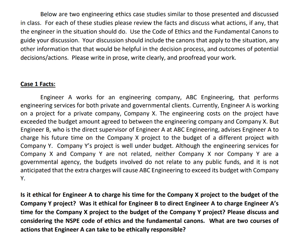 Solved Below are two engineering ethics case studies similar | Chegg.com