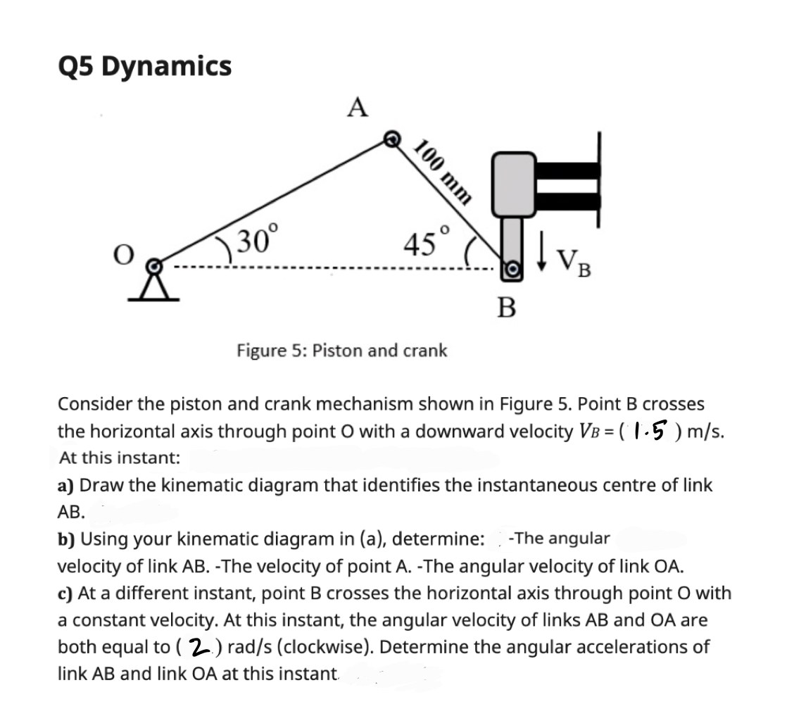 Solved Q5 Dynamics Figure 5: Piston and crank Consider the | Chegg.com