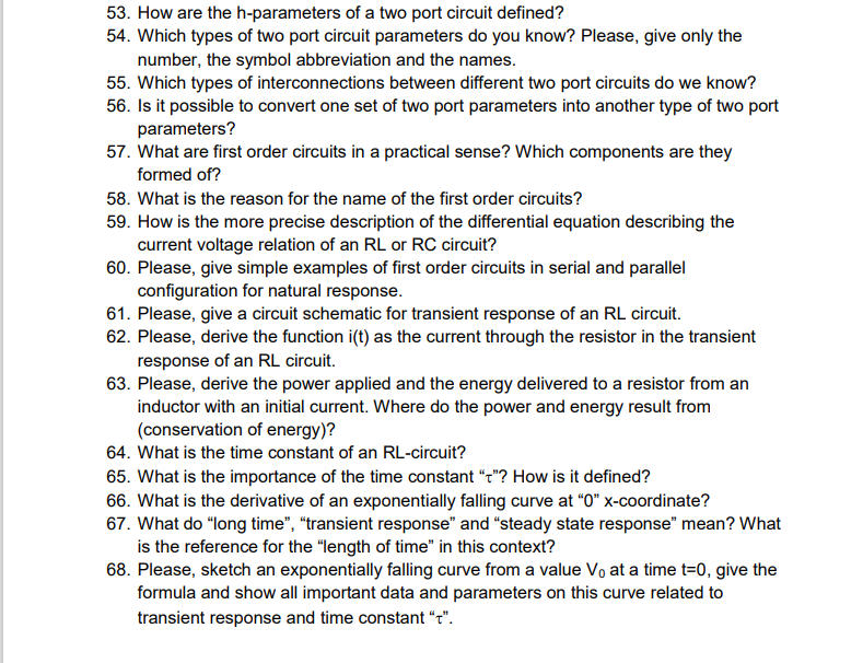 Solved 53. How are the h-parameters of a two port circuit | Chegg.com