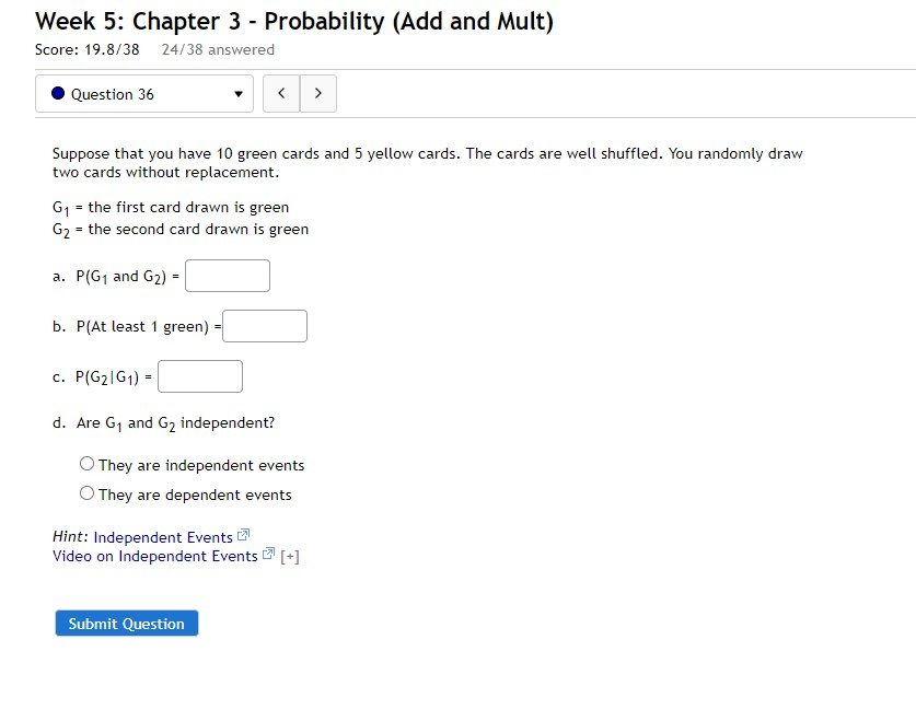 Solved Week 5: Chapter 3 - Probability (Add and Mult) Score: | Chegg.com