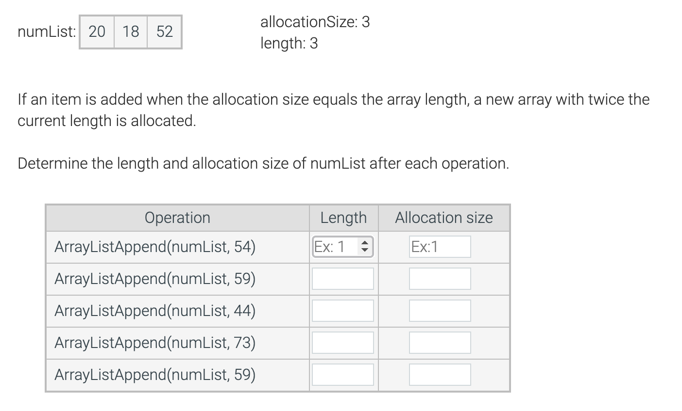 Solved numList: 20 18 52 allocation Size: 3 length: 3 If an | Chegg.com