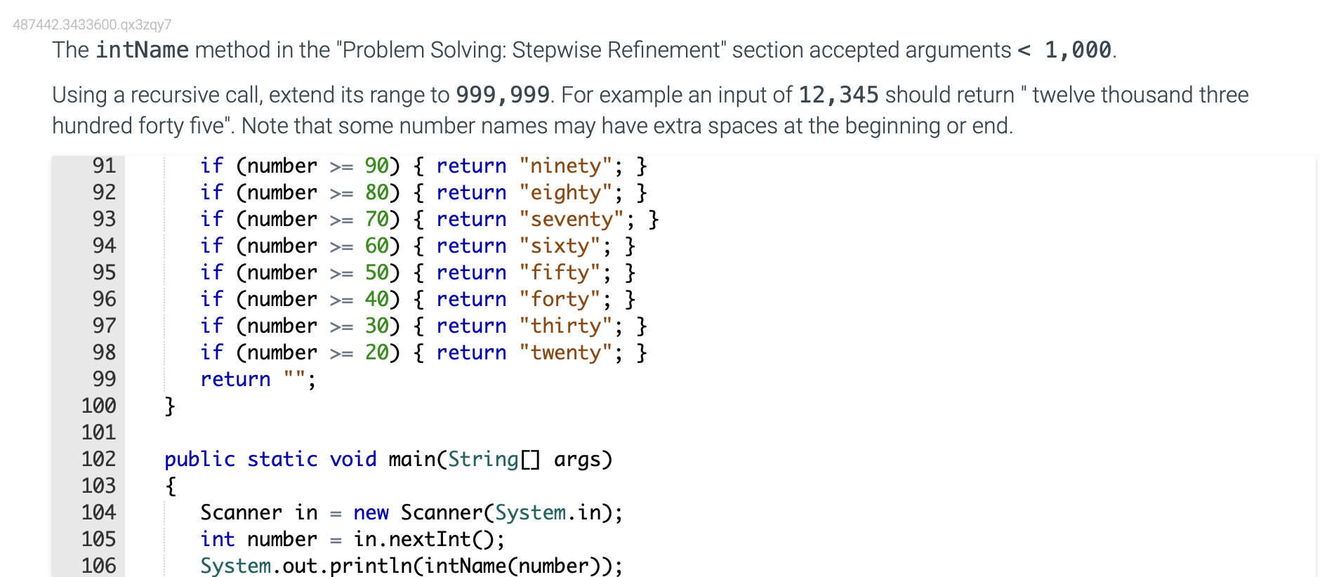 Solved The intName method in the "Problem Solving: Stepwise | Chegg.com