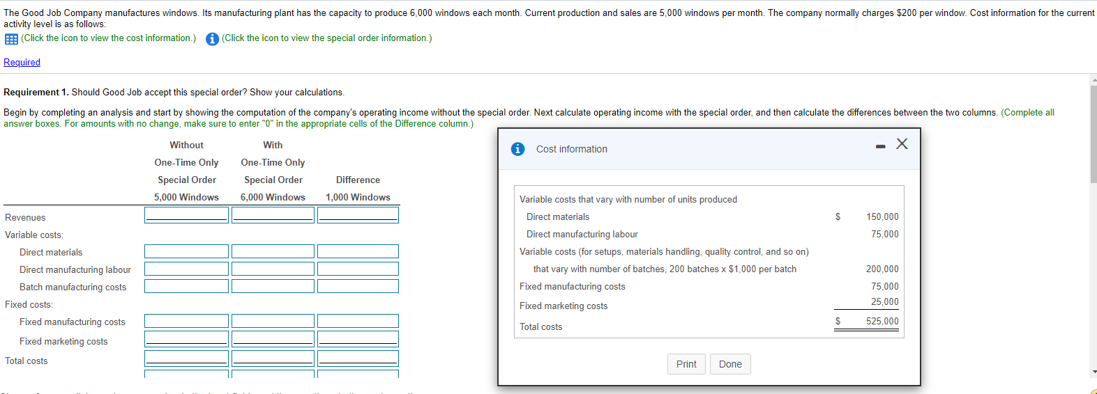 Solved The Good Job Company manufactures windows. Its | Chegg.com