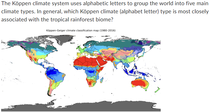 Solved The Köppen climate system uses alphabetic letters to | Chegg.com