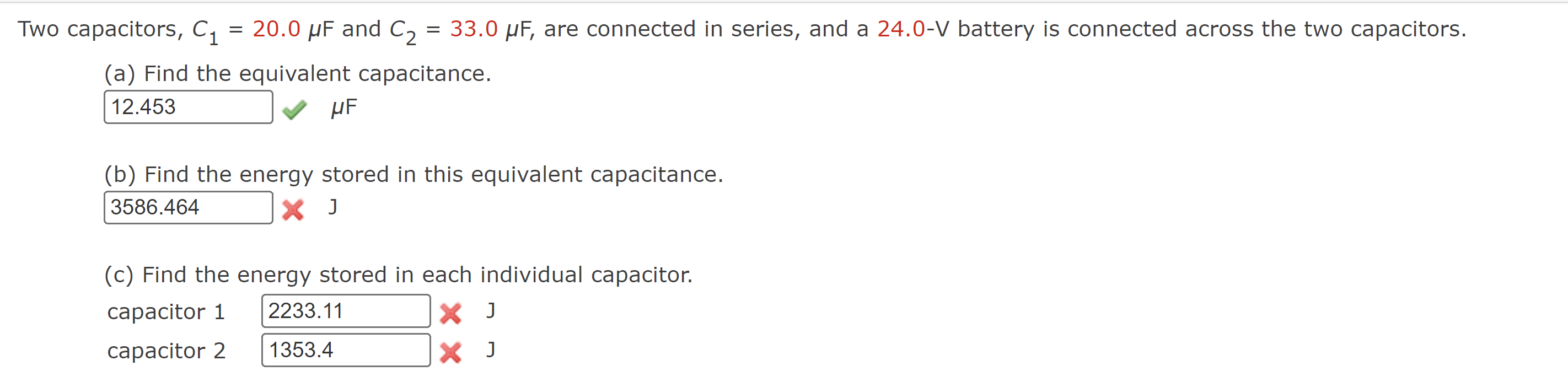 Solved Two capacitors, C1=20.0μF and C2=33.0μF, are | Chegg.com