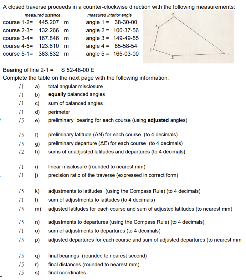 Solved A closed traverse proceeds in a counter-clockwise | Chegg.com