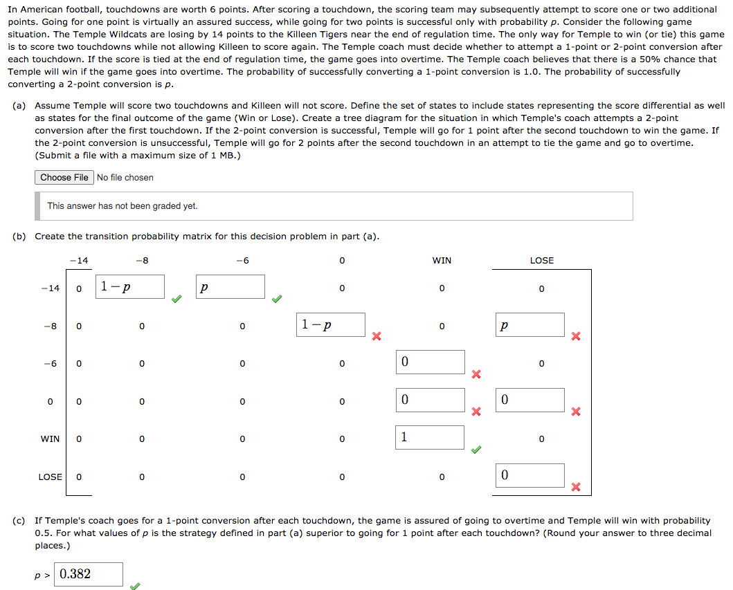 Solved In American football, touchdowns are worth 6 points. | Chegg.com