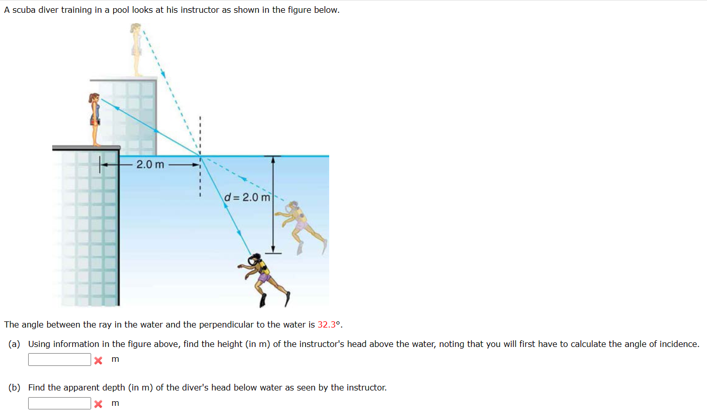 Solved A scuba diver training in a pool looks at his | Chegg.com