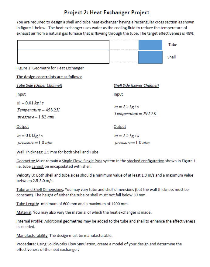 Solved Project 2: Heat Exchanger Project You are required to | Chegg.com