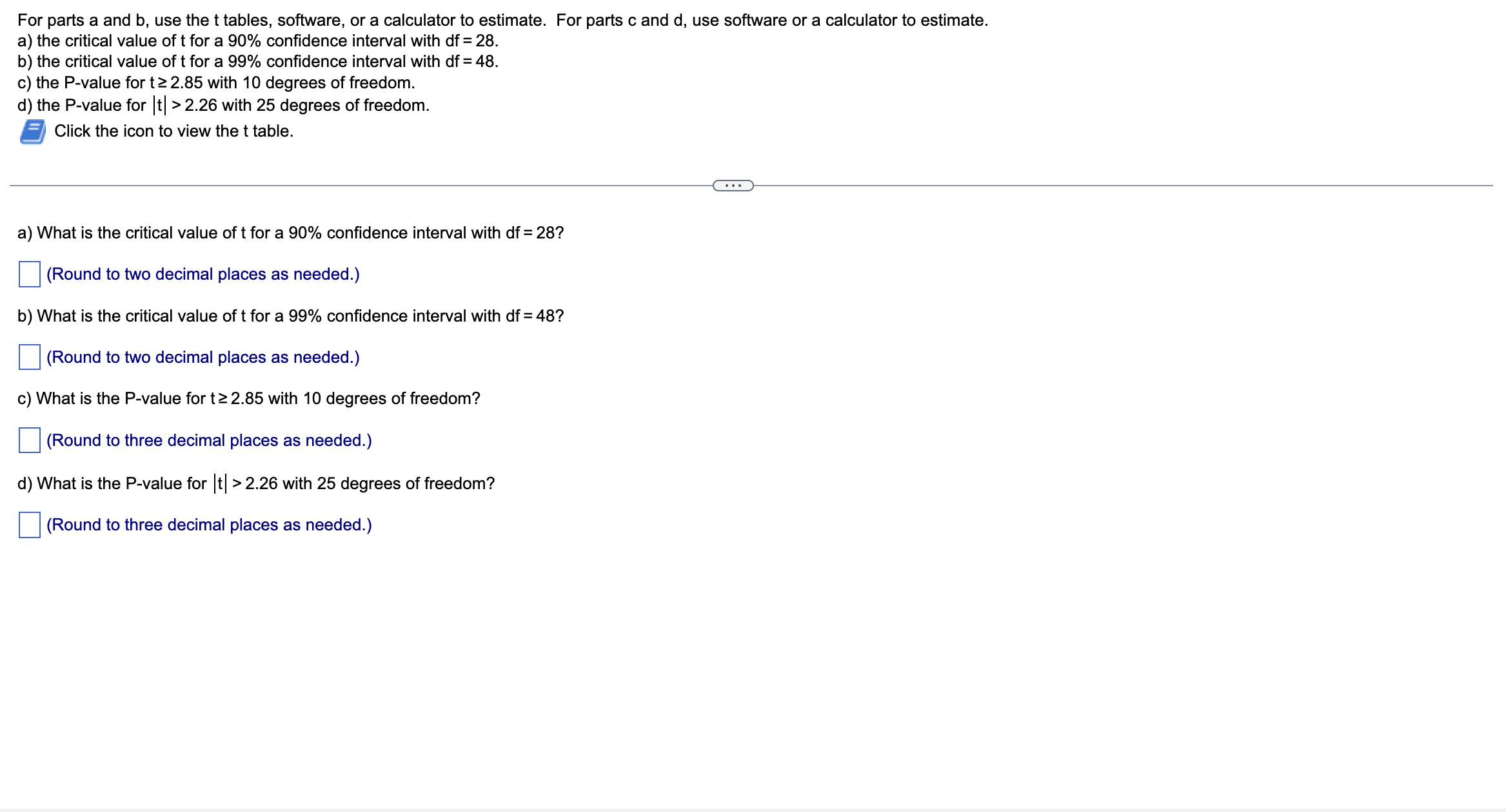 Solved For parts a and b, use the t tables, software, or a | Chegg.com