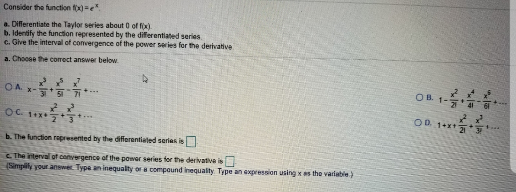 Solved Consider the function f(x)= ex. a. Differentiate the | Chegg.com