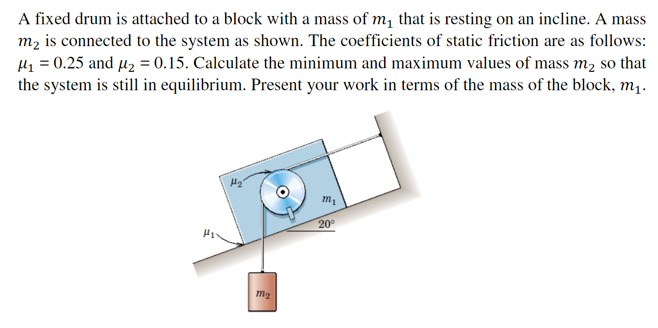 A fixed drum is attached to a block with a mass of my | Chegg.com