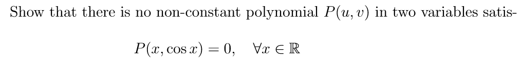 Solved Show that there is no non-constant polynomial P(u, v) | Chegg.com