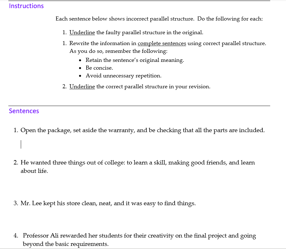 Solved Instructions Each sentence below shows incorrect | Chegg.com