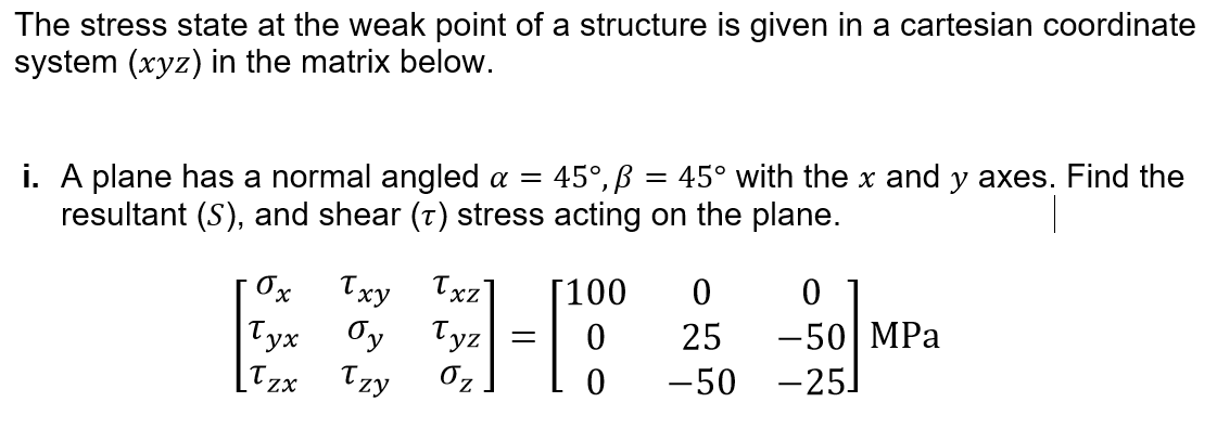 Solved The stress state at the weak point of a structure is | Chegg.com