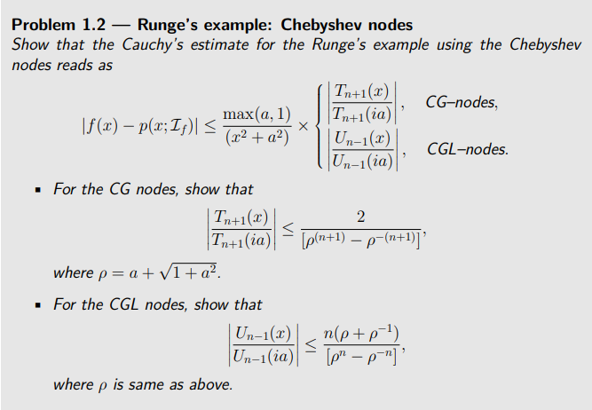 Solved + Problem 1.2 — Runge's example: Chebyshev nodes Show | Chegg.com