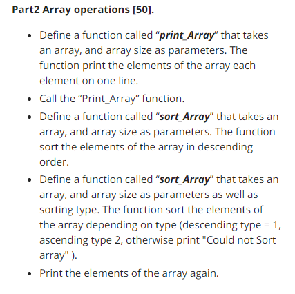 Solved Part2 Array operations [50]. • Define a function | Chegg.com