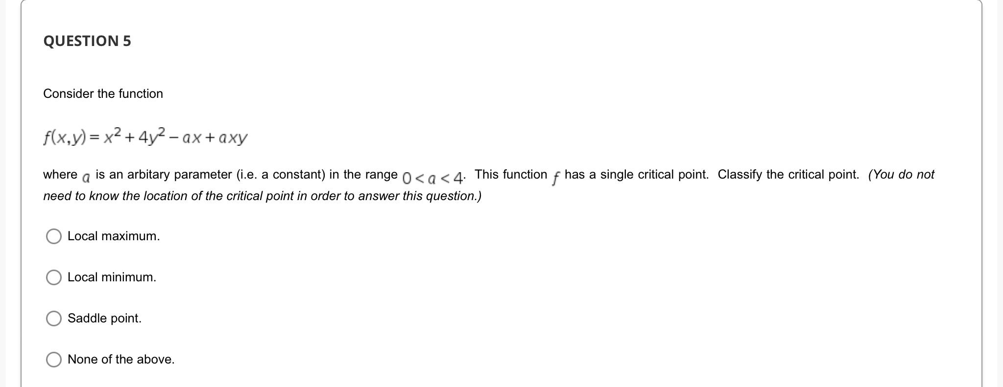 Solved QUESTION 5 Consider the function f(x,y)= x2 + 4y2 - | Chegg.com