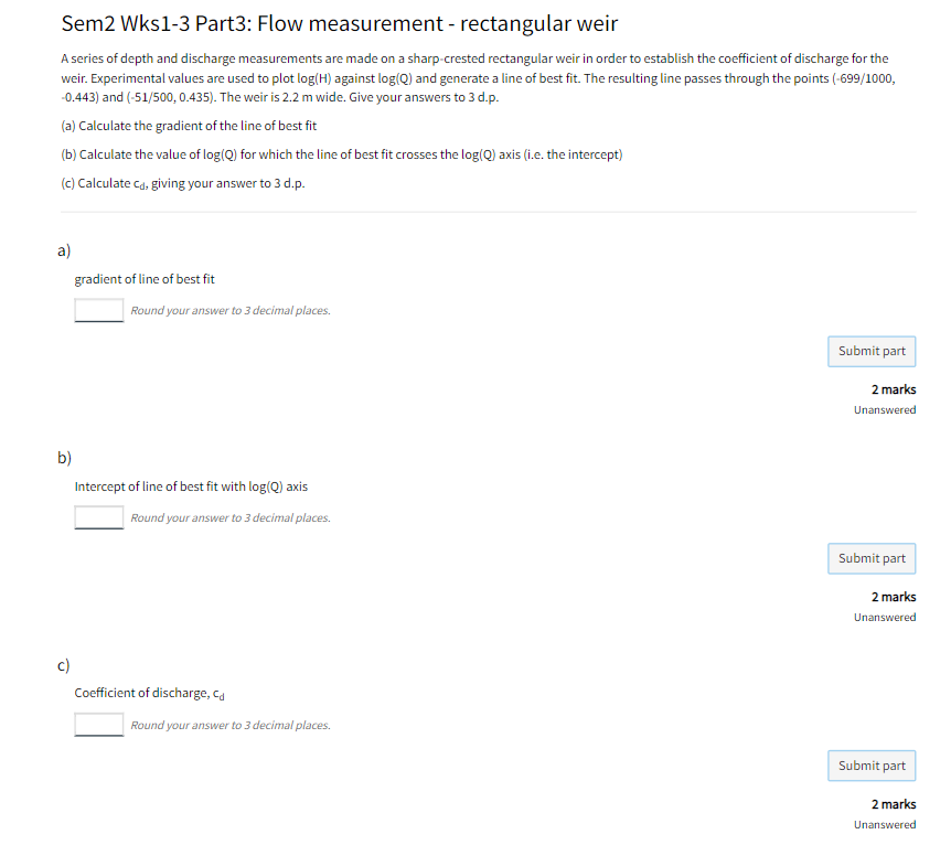 Solved Sem2 Wksl-3 Part3: Flow measurement - rectangular | Chegg.com