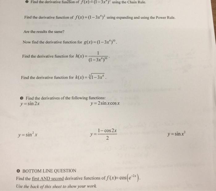 Solved e Find the derivative function of f(x) (1-3x*) using | Chegg.com