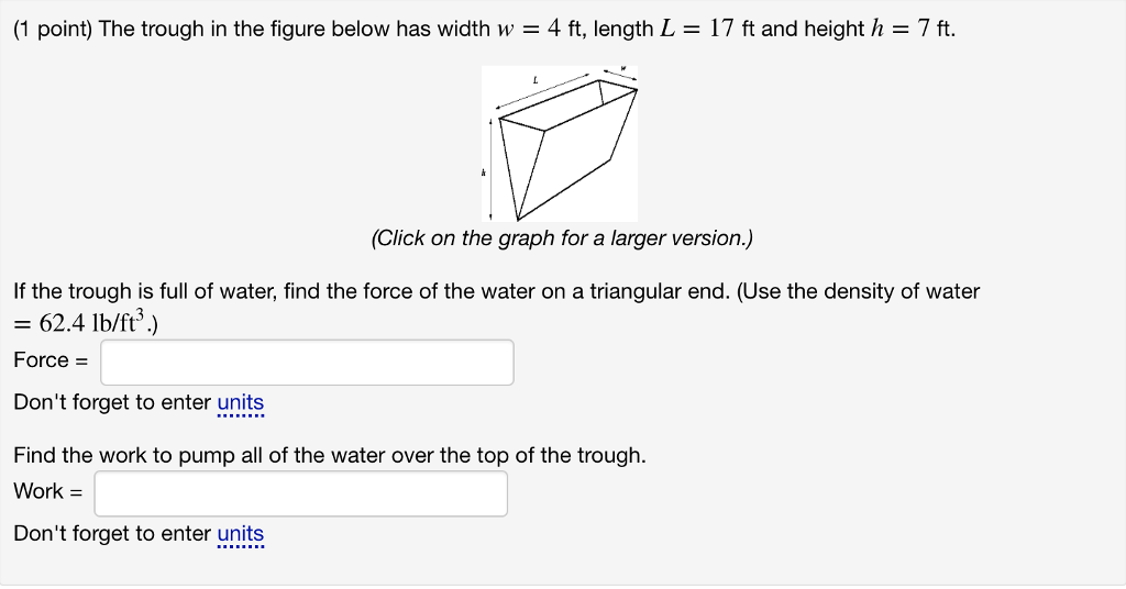 Solved (1 point) The trough in the figure below has width w | Chegg.com