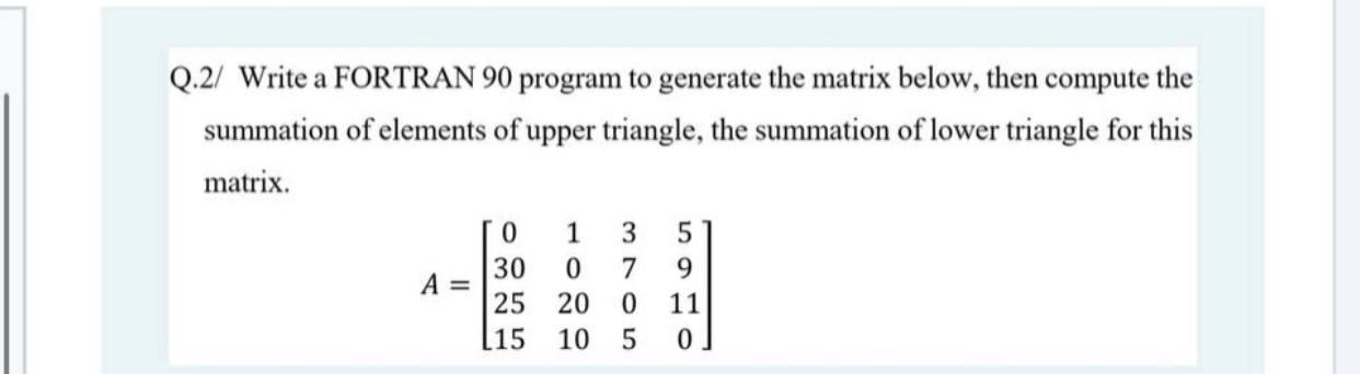 Solved Q.2/ Write a FORTRAN 90 program to generate the | Chegg.com