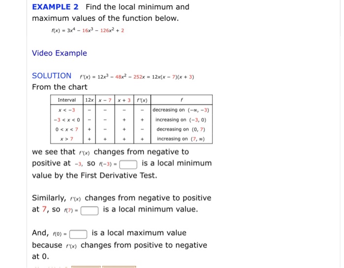 Solved EXAMPLE 2 Find the local minimum and maximum values | Chegg.com