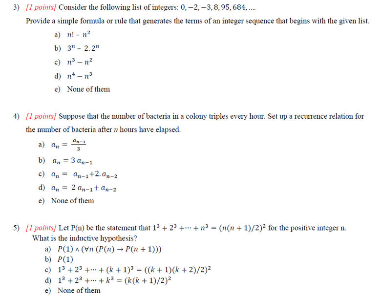 Solved 3) [1 points] Consider the following list of | Chegg.com