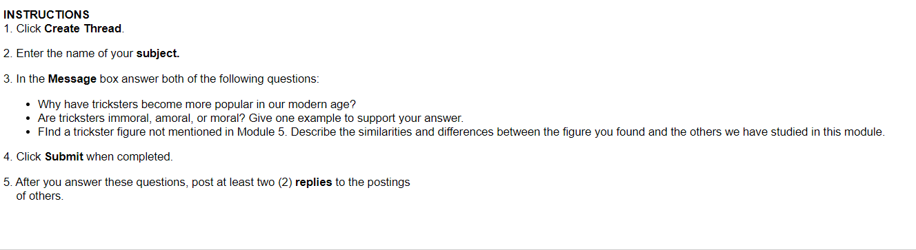Solved INSTRUCTIONS 1. Click Create Thread. 2. Enter the | Chegg.com