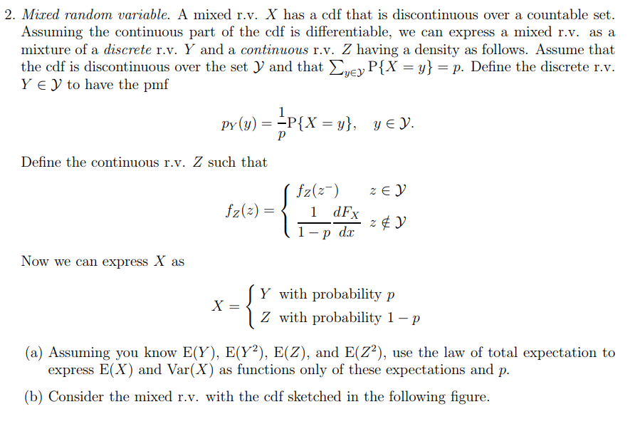 Solved 2 Mixed Random Variable A Mixed Rv X Has A Cdf 2203