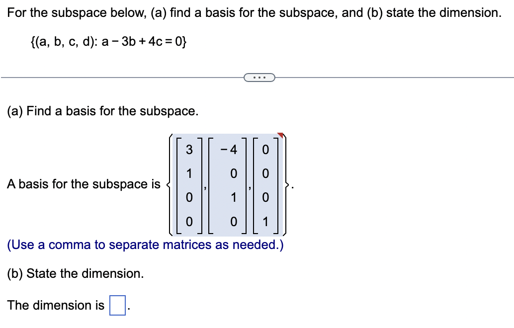 Solved For the subspace below, (a) find a basis for the | Chegg.com