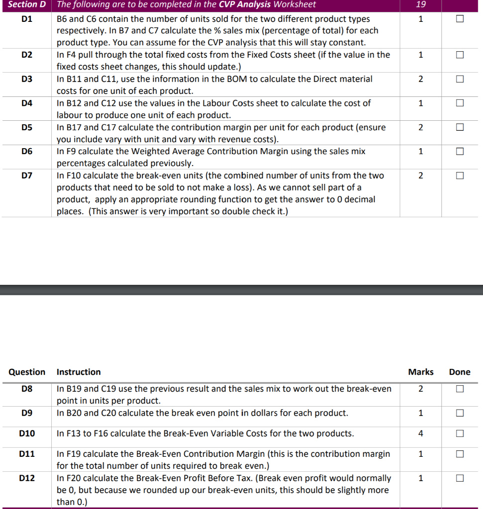 19 Section D D1 1 D2 1 D3 2 D4 1 0 The following are | Chegg.com