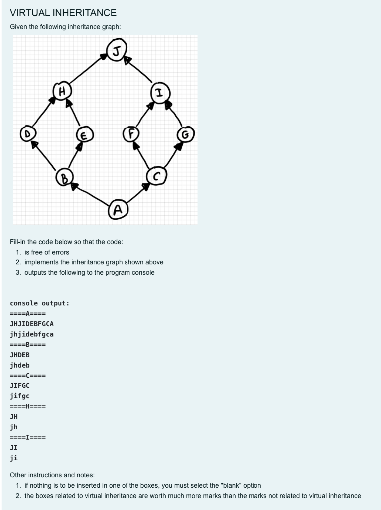 Solved VIRTUAL INHERITANCE Given the following inheritance | Chegg.com