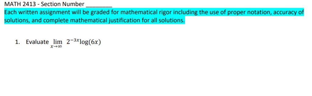 Solved MATH 2413 Section Number Each written assignment will | Chegg.com