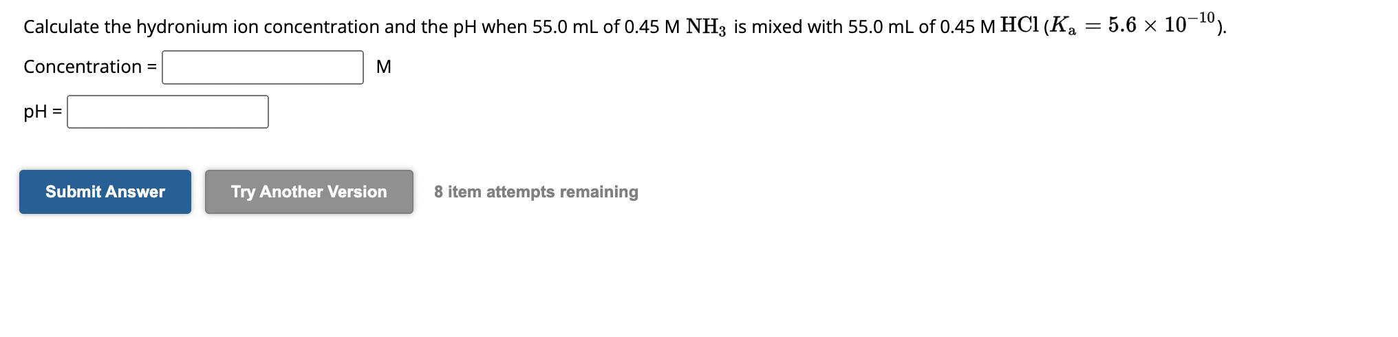 Solved Calculate the hydronium ion concentration and the pH | Chegg.com