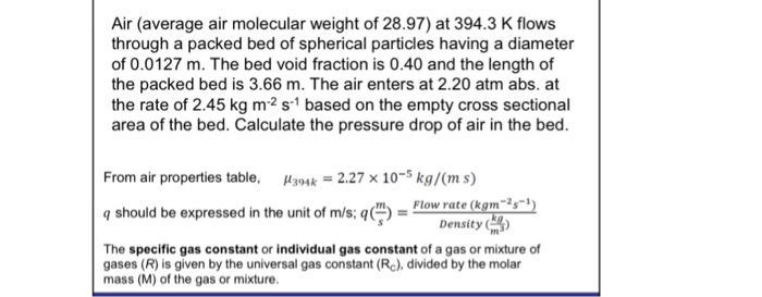 Solved Air (average air molecular weight of 28.97) at 394.3 | Chegg.com