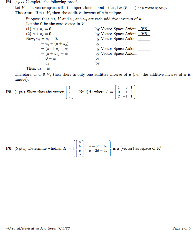 Solved P4. (3 pts.) Complete the following proof. Let V be a | Chegg.com