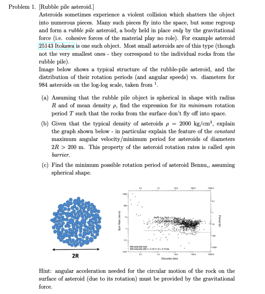 Solved Problem 1. [Rubble pile asteroid.]Asteroids sometimes | Chegg.com