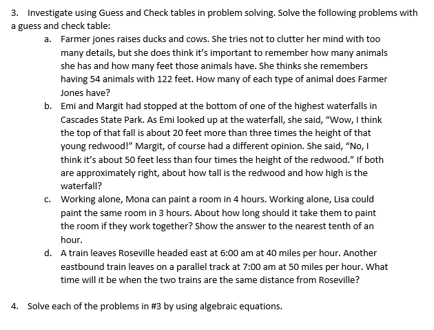 Solved 3. Investigate using Guess and Check tables in | Chegg.com